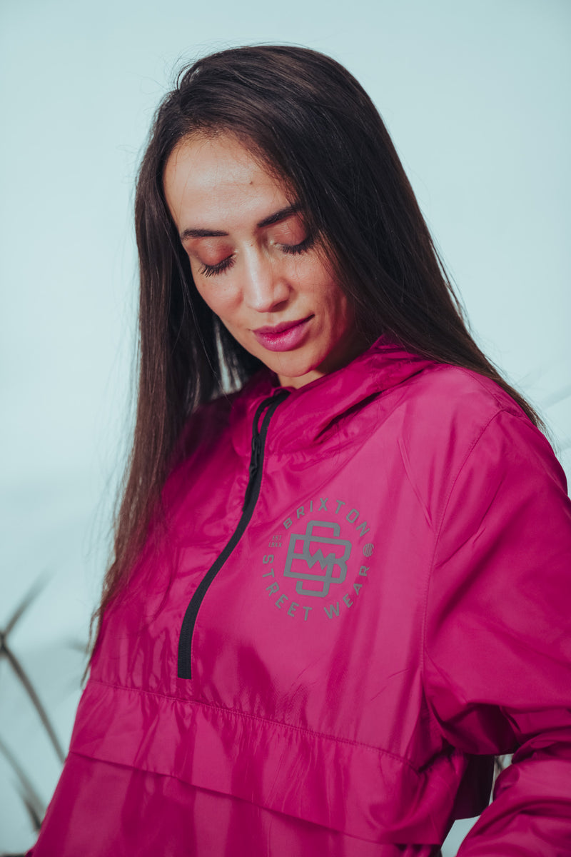 Pullover Lightweight Pink Shell Jacket - Grey Stamp Logo – Brixton ...